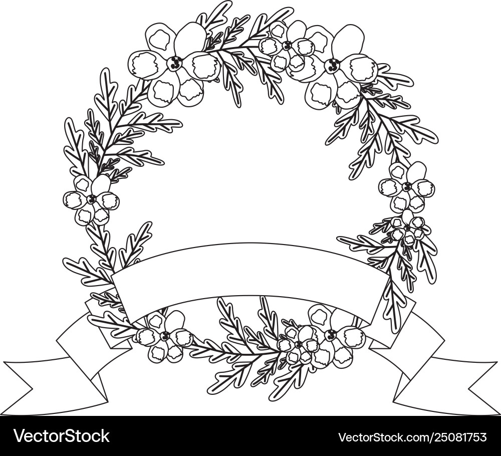 Beautiful flower and ribbon circular frame Vector Image