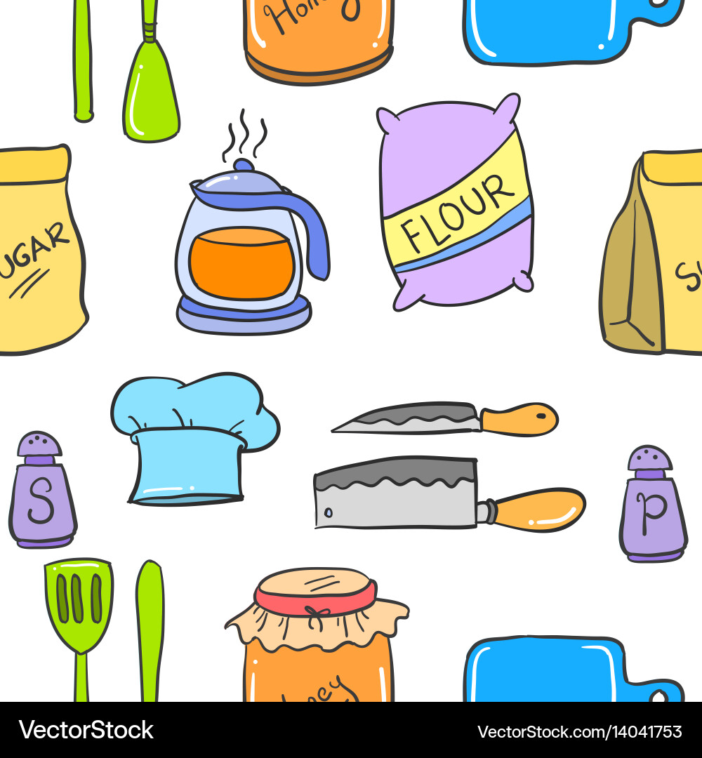 Collection stock kitchen set colorful style Vector Image