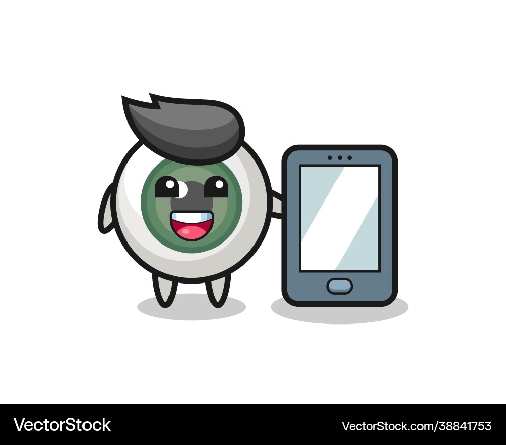 Eyeball cartoon holding a smartphone Royalty Free Vector
