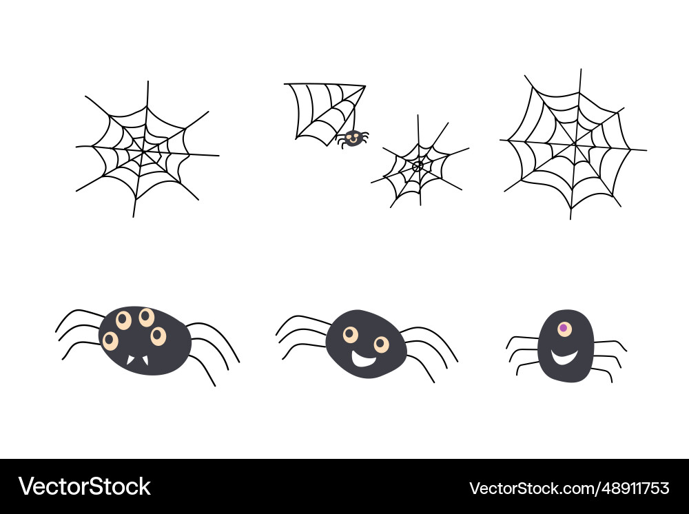 Funny cartoon spiders - monsters and cobweb set Vector Image