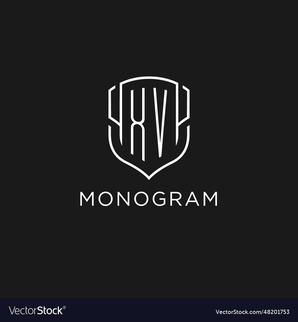 Initial xv logo monoline shield icon shape Vector Image