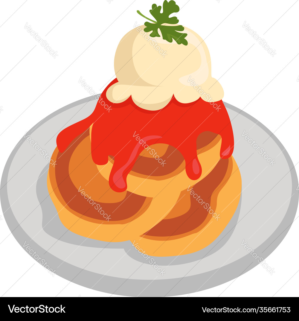 Pancakes with ice cream on white background Vector Image