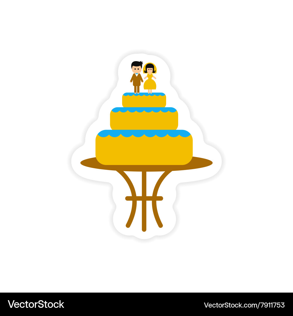 Paper sticker on white background wedding cake Vector Image
