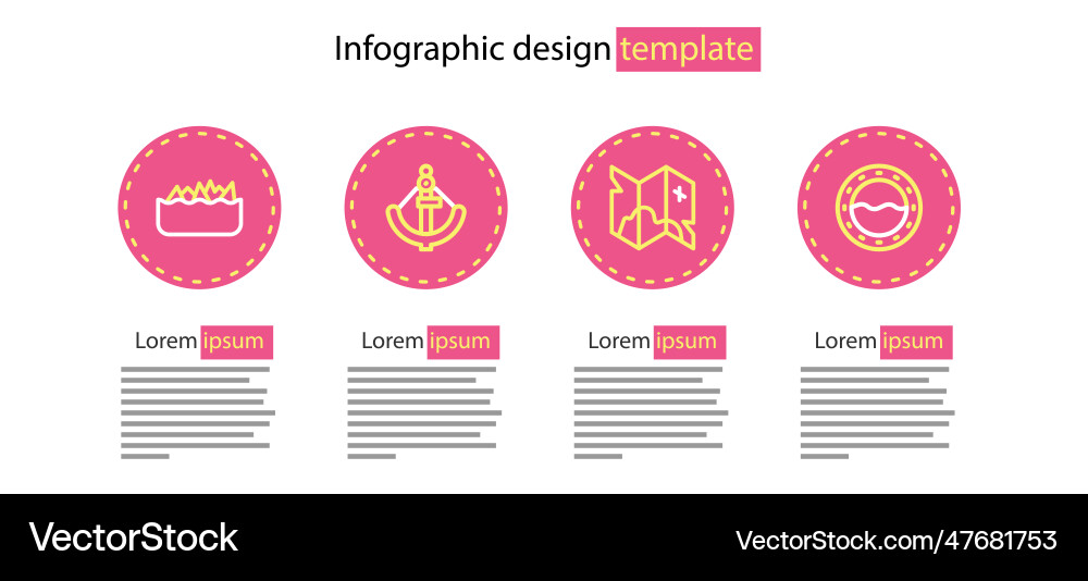 Set line pirate treasure map ship porthole Vector Image