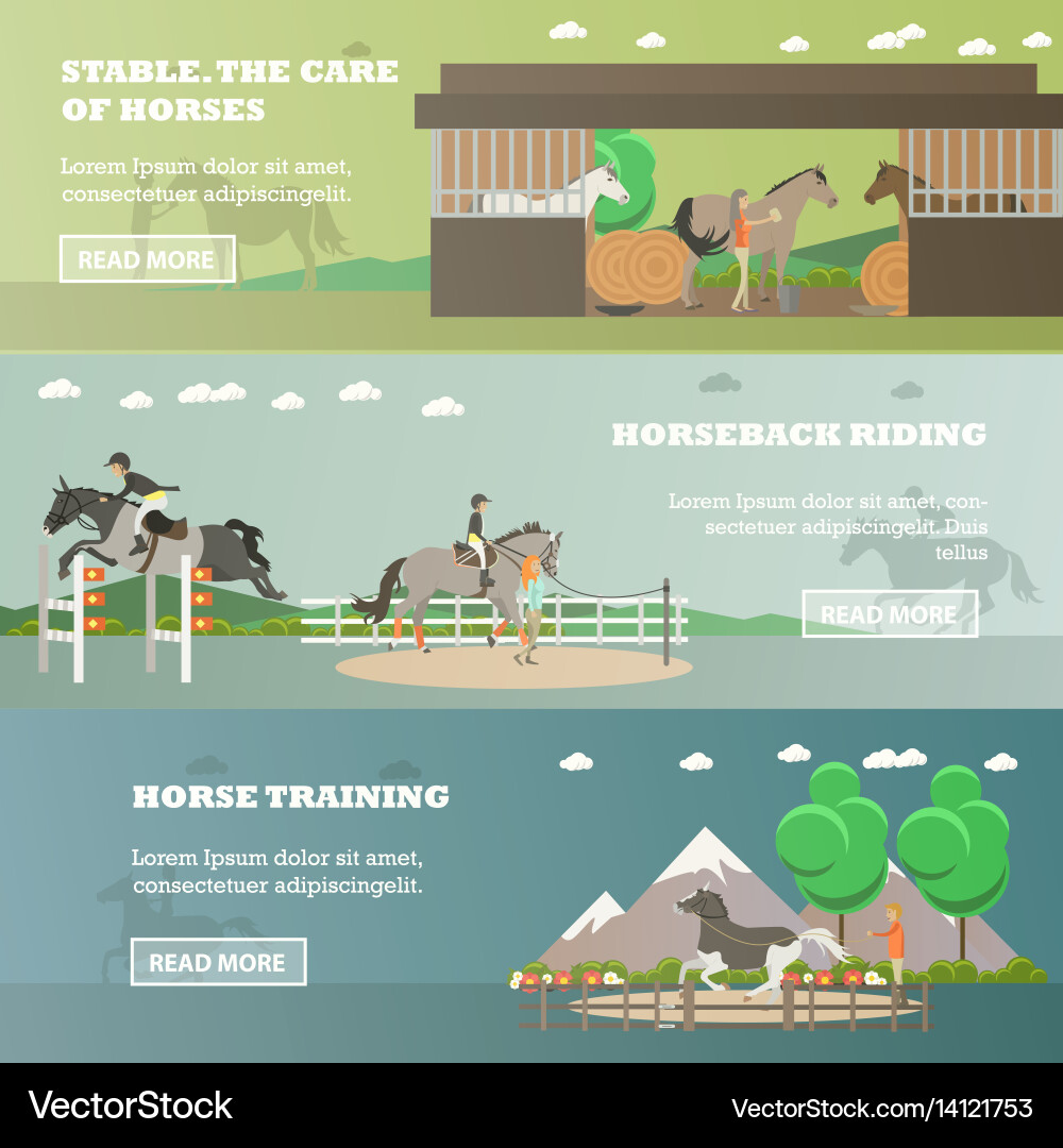 Set of riding horizontal banners in flat Vector Image