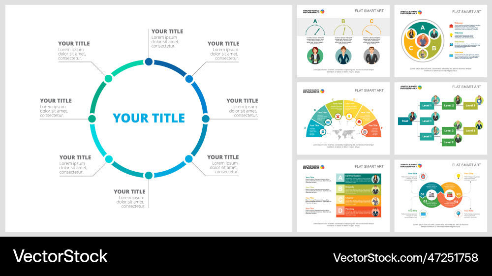 Colorful strategy charts set for presentation Vector Image