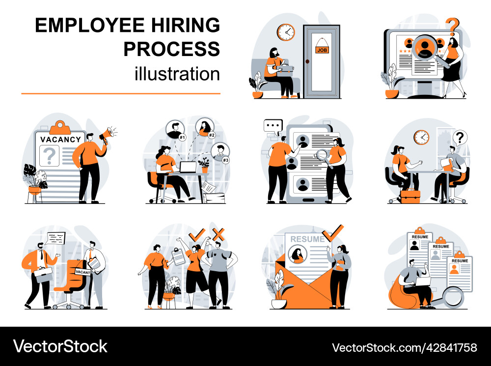 Employee hiring process concept with people scenes
