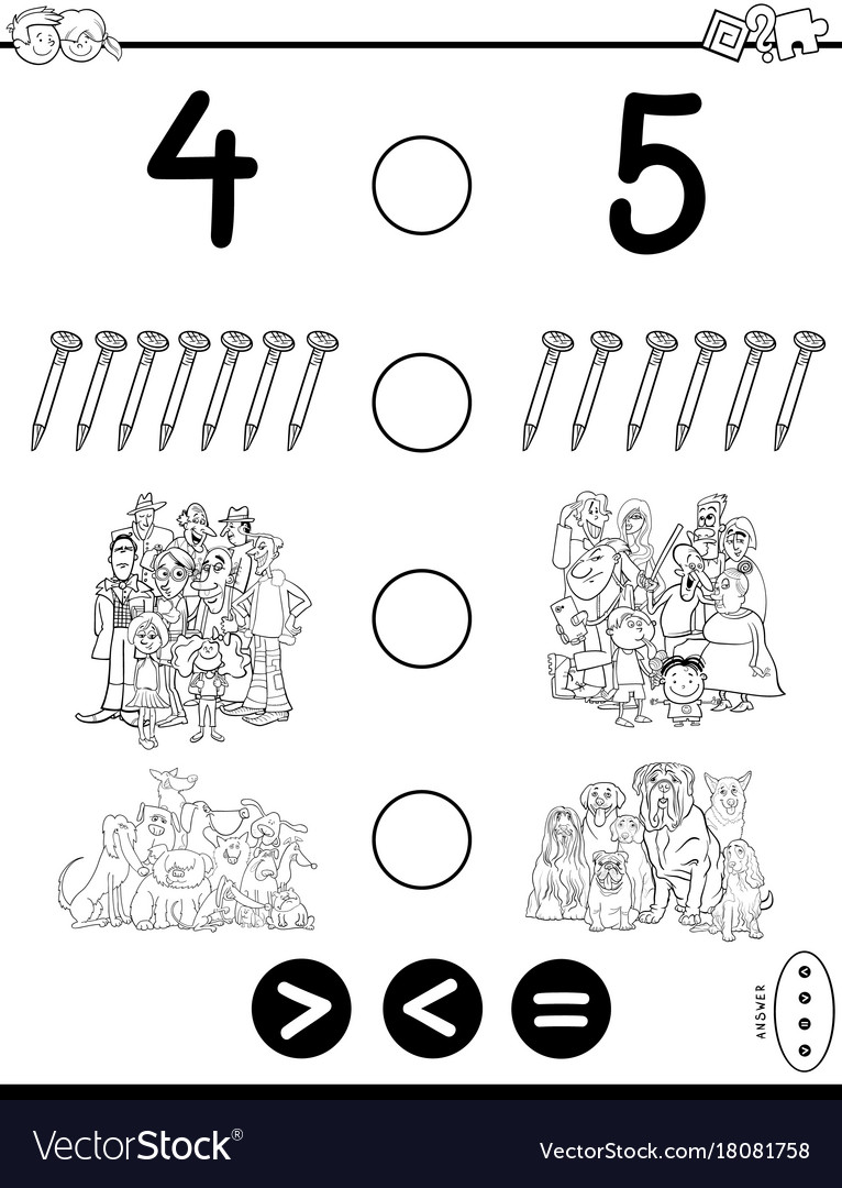 Greater Less Or Equal Game Coloring Book Vector Image