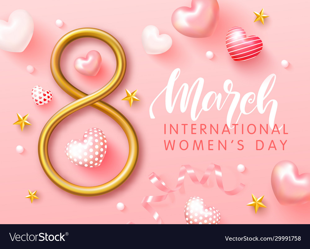 Greeting card for march 8 with metal number Vector Image