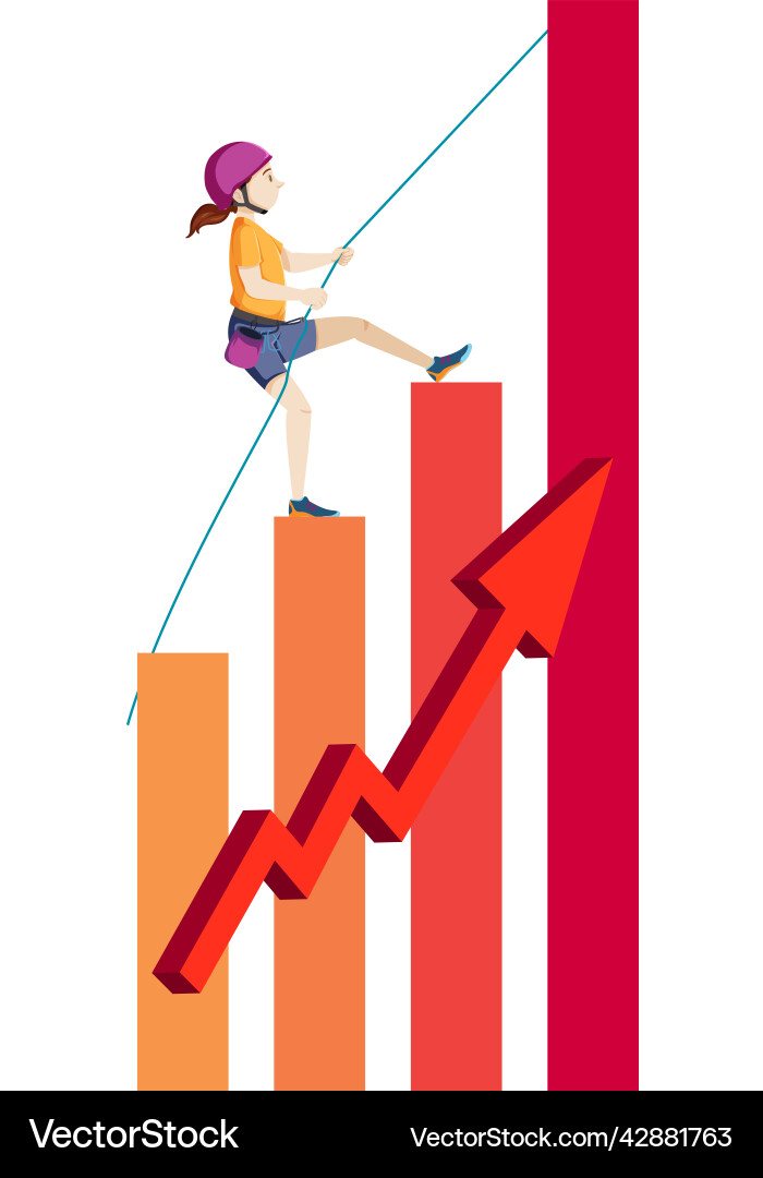 A woman climbing rising bar chart Royalty Free Vector Image