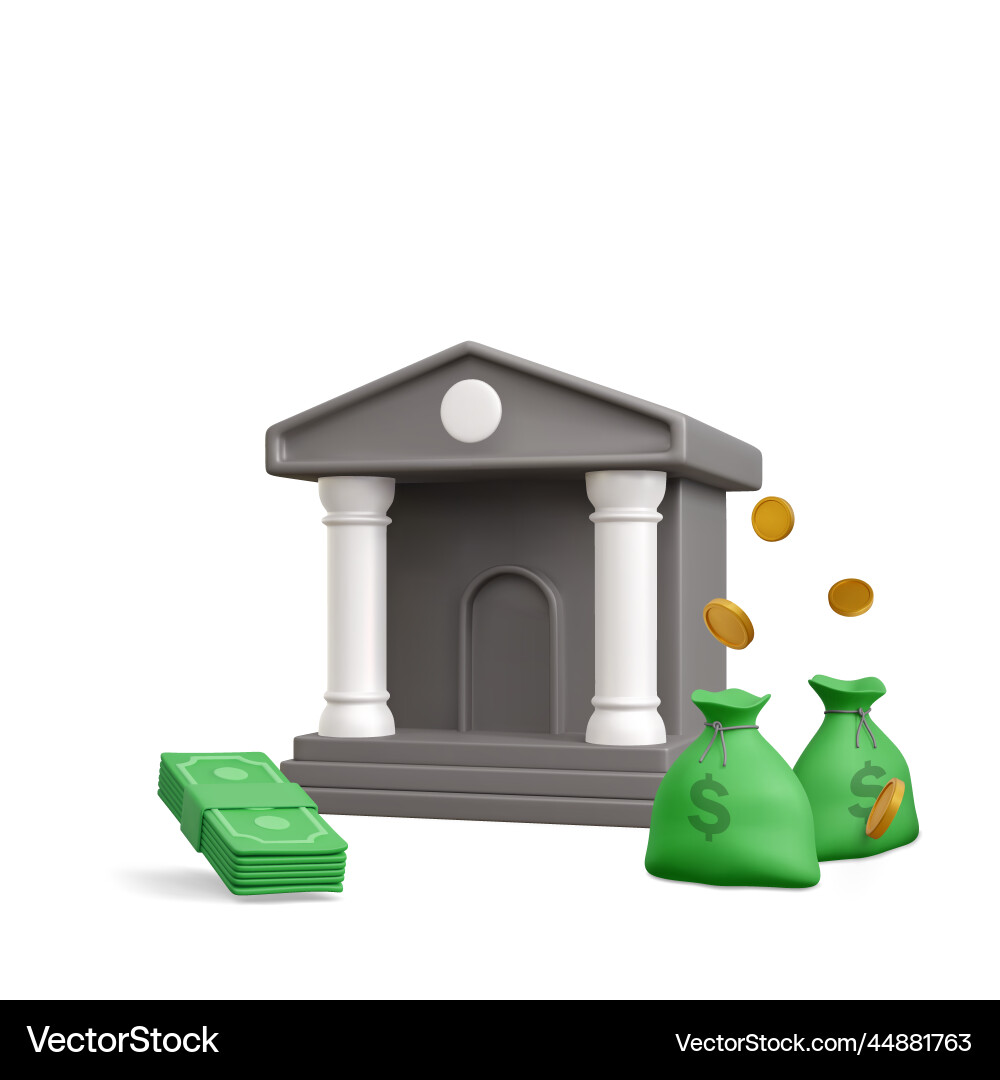 Bank building with gold coins money stack Vector Image