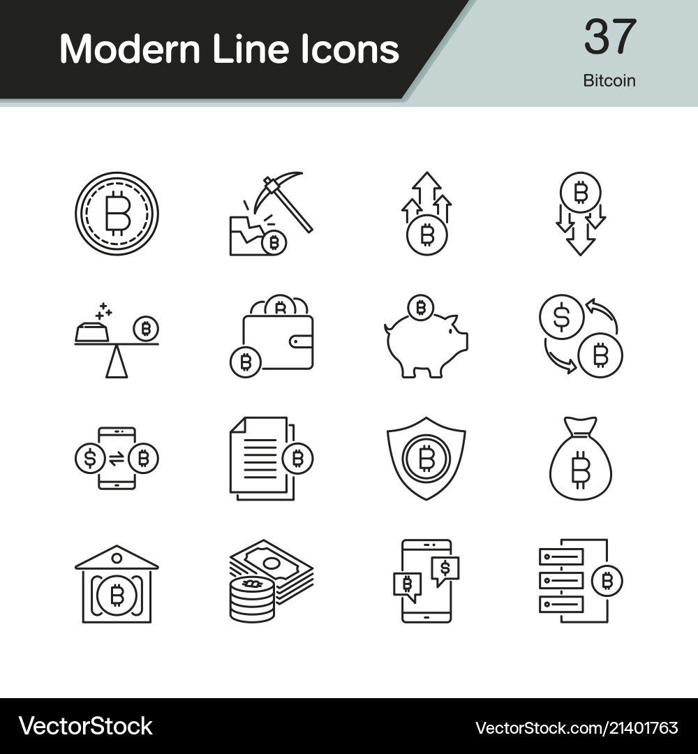 Bitcoin icons modern line design set 37 Royalty Free Vector
