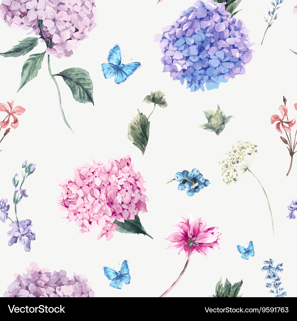 Floral seamless pattern with blooming hydrangea Vector Image