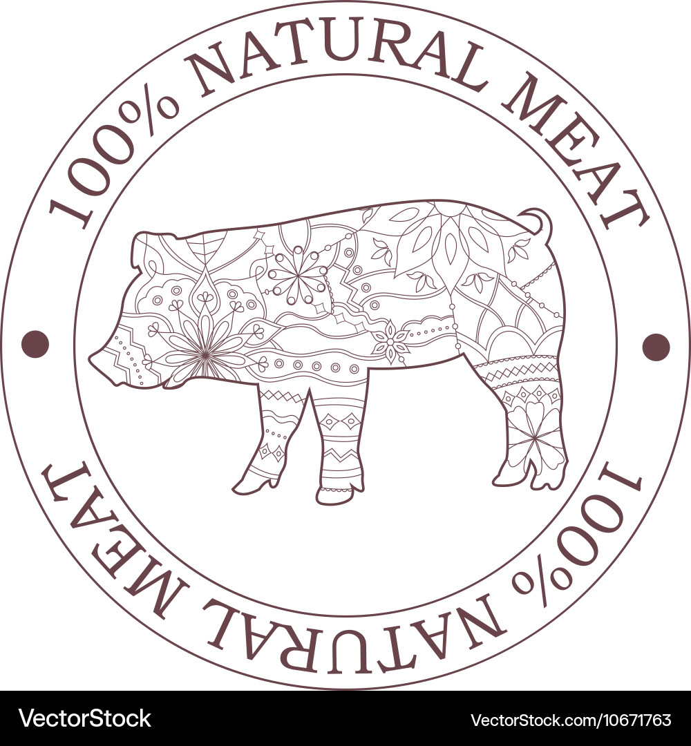 Natural meat stamp with pig Royalty Free Vector Image