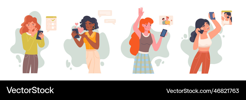 People with smartphones set Royalty Free Vector Image