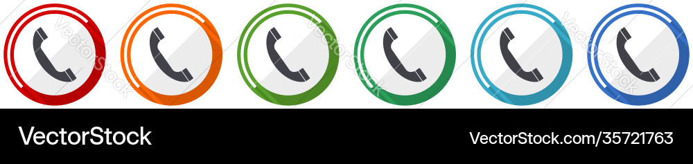 Phone icon set call contact flat design in 6 Vector Image