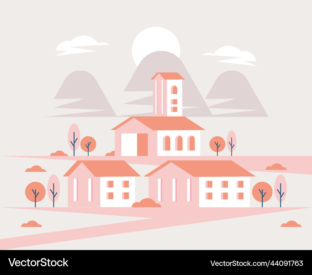 Pink buildings cityscape scene Royalty Free Vector Image
