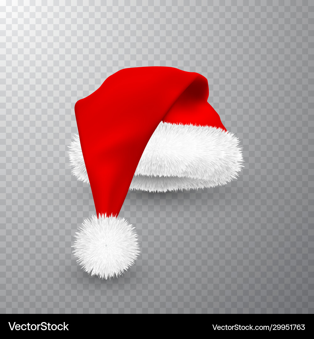 Realistic red santa claus hat isolated on gray Vector Image