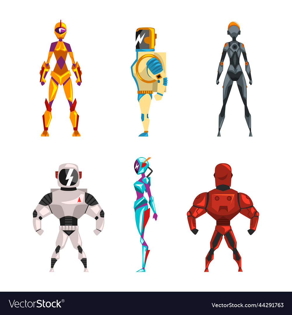 Robot superhero figures in helmet and armored Vector Image