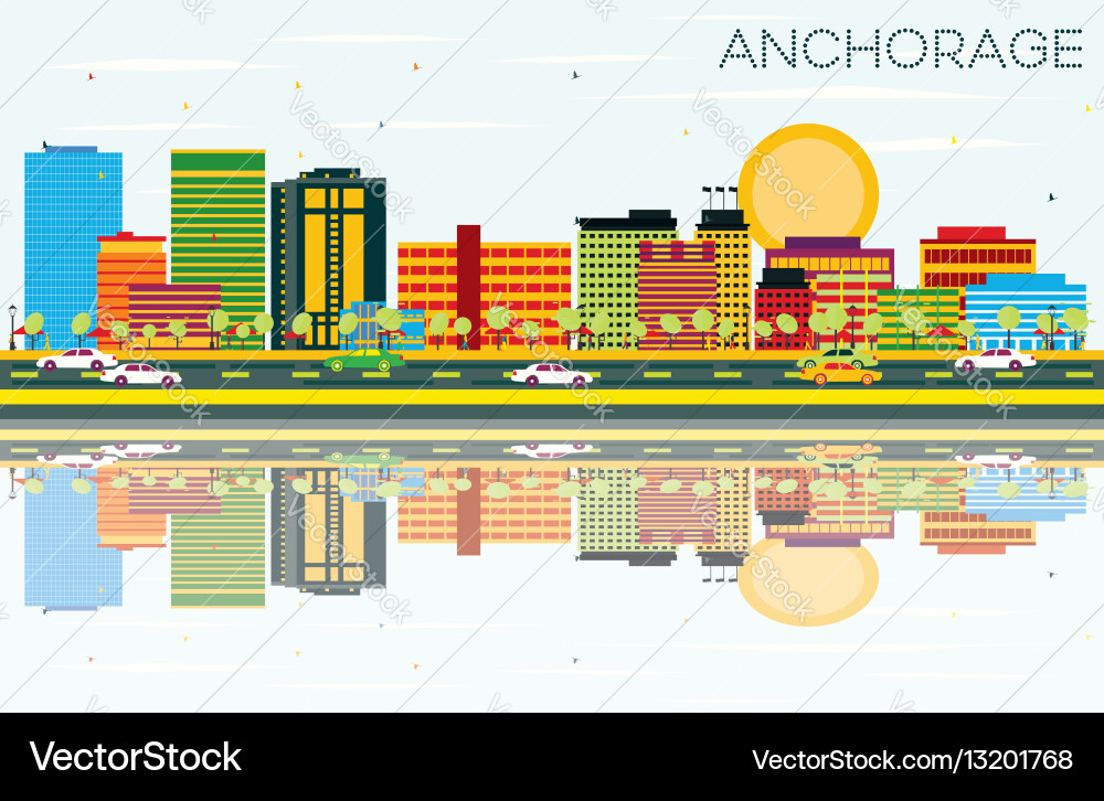 Anchorage skyline with color buildings Royalty Free Vector