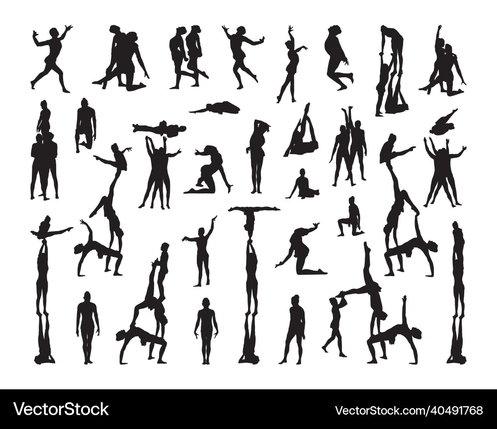 Black silhouettes of acrobats Royalty Free Vector Image