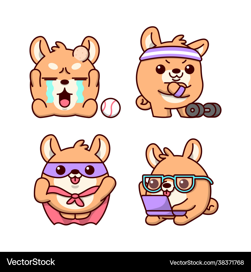Cute dog character in some different action and Vector Image