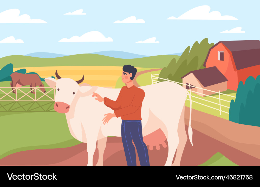 Farm worker and livestock Royalty Free Vector Image