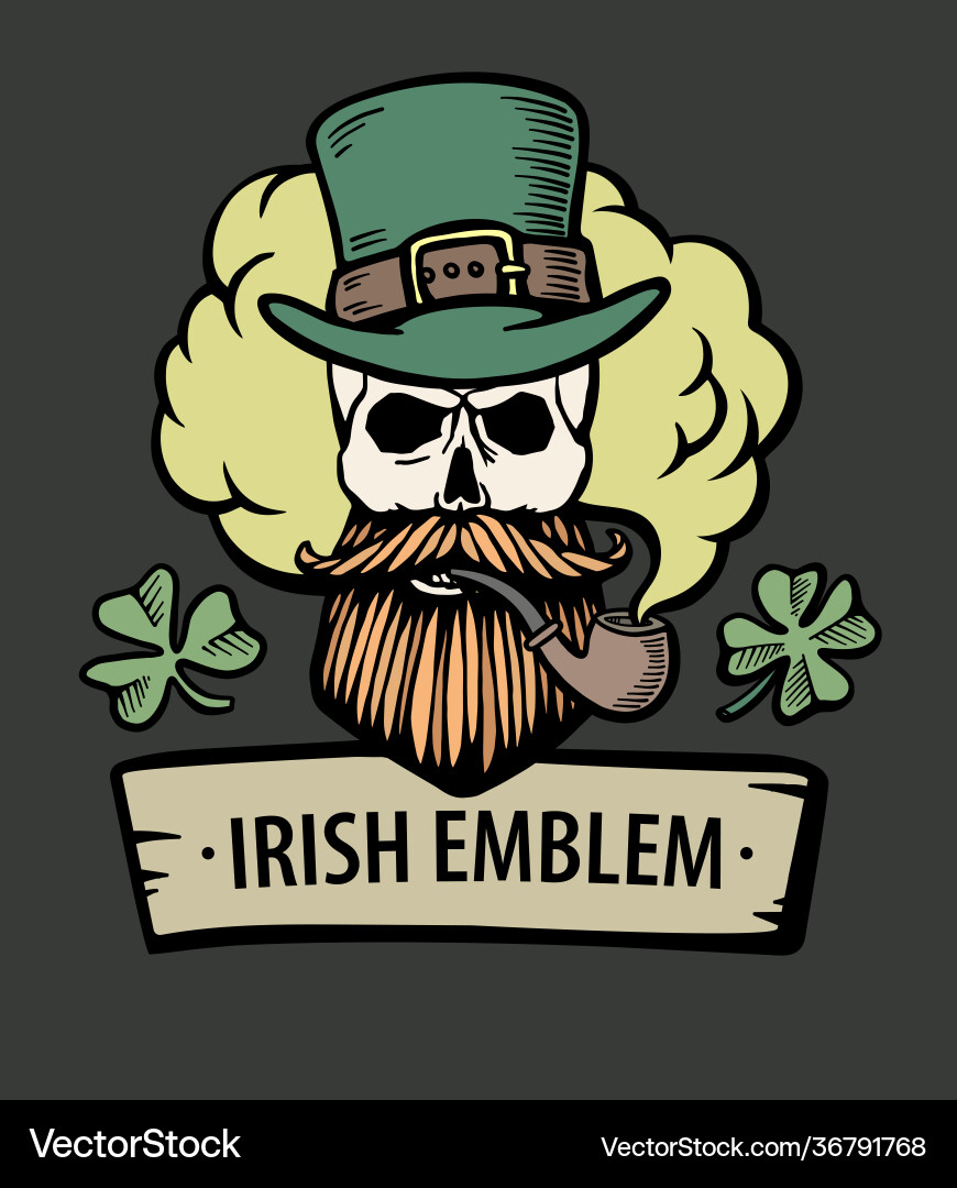 Hand-drawn irish skull with green hat red Vector Image