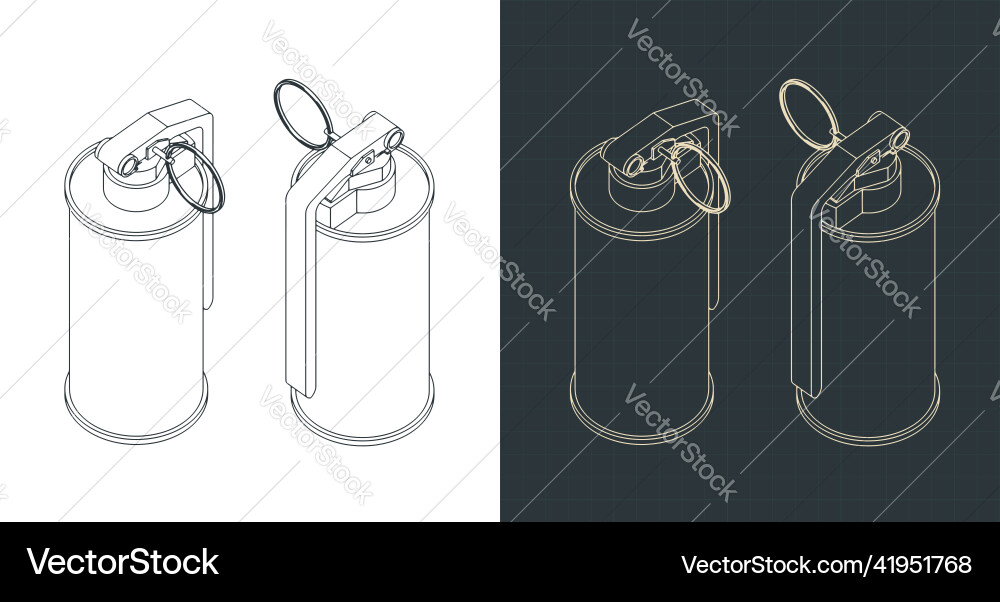Hand grenade isometric blueprints Royalty Free Vector Image