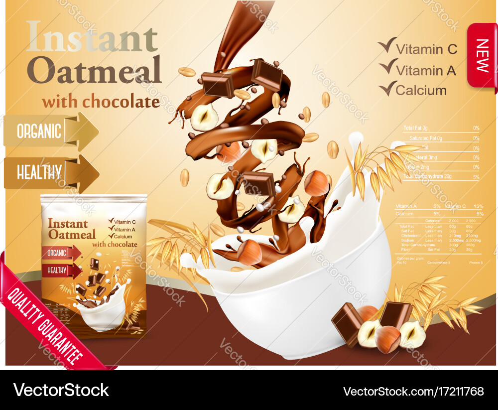 Instant oatmeal with chocolate and hazelnut Vector Image