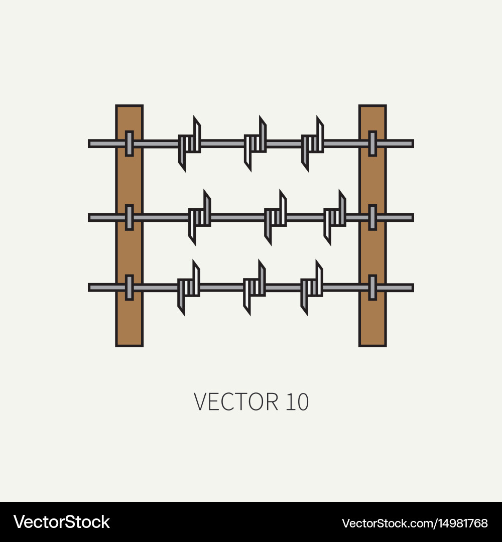 Line flat color military icon - barbed wire Vector Image