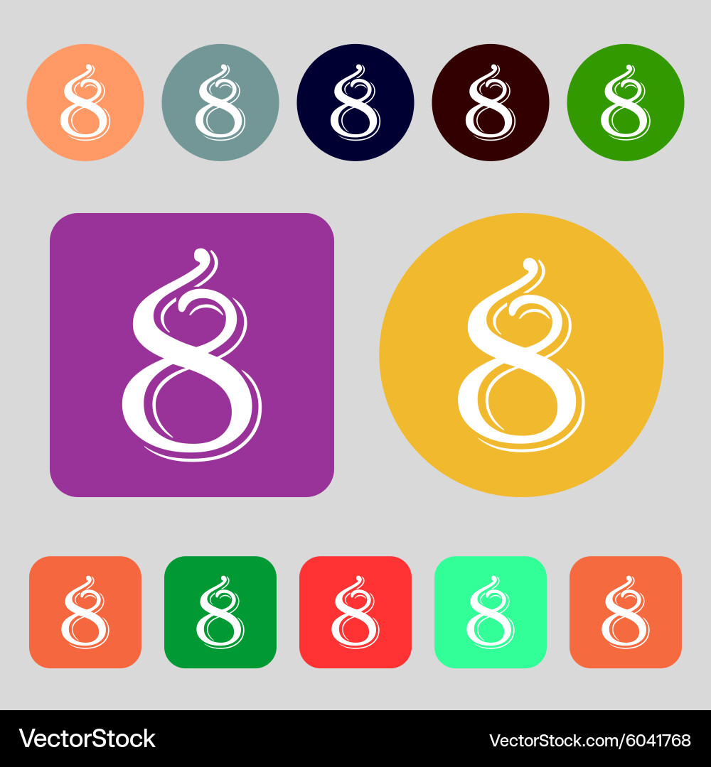 Number eight icon sign 12 colored buttons flat Vector Image