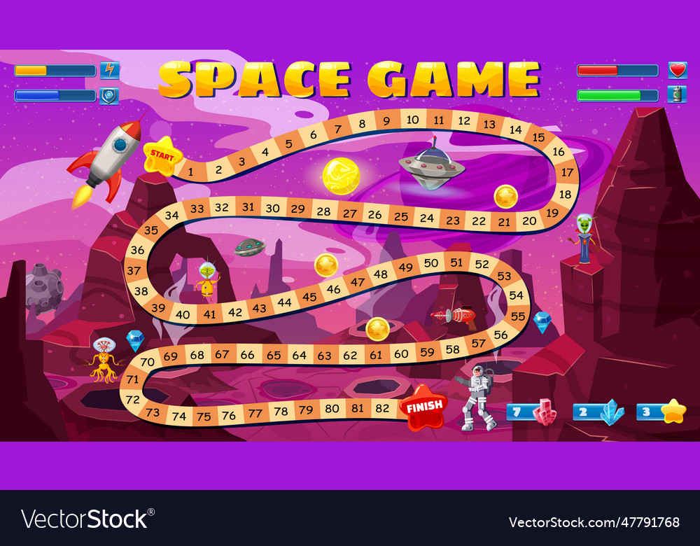 Space boardgame spaceship rocket ufo step Vector Image Space boardgame spaceship rocket ufo step Vector Image