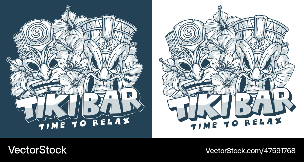 Summer tiki bar monochrome poster Royalty Free Vector Image