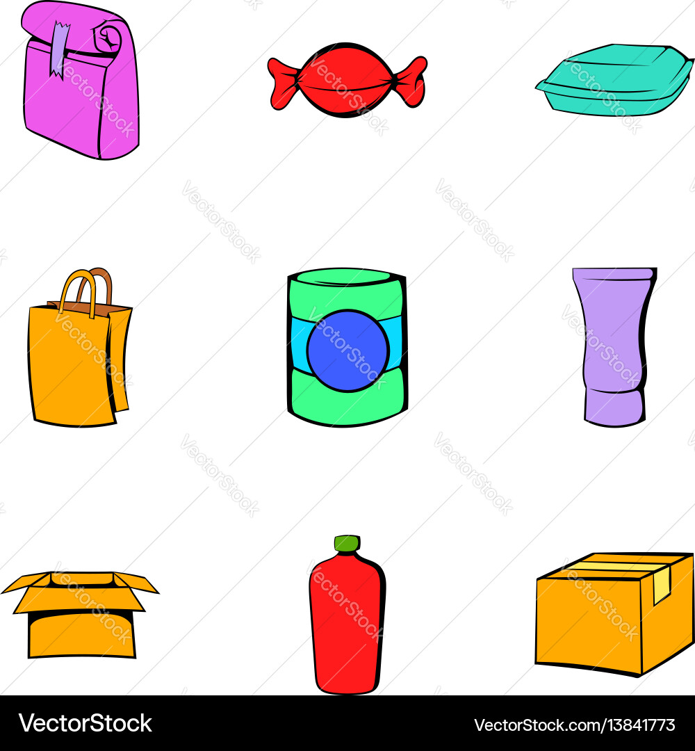 Box icons set cartoon style Royalty Free Vector Image