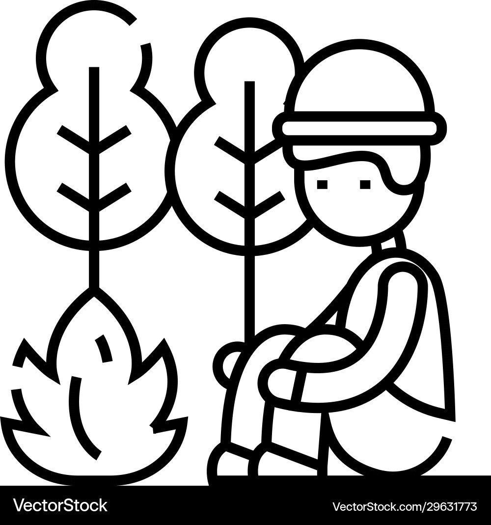 Camper line icon concept sign outline Royalty Free Vector