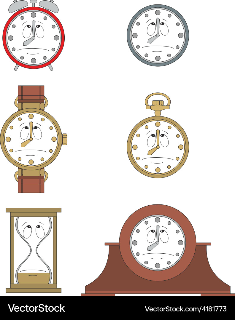 Cartoon sad clock face smiles 06 Royalty Free Vector Image
