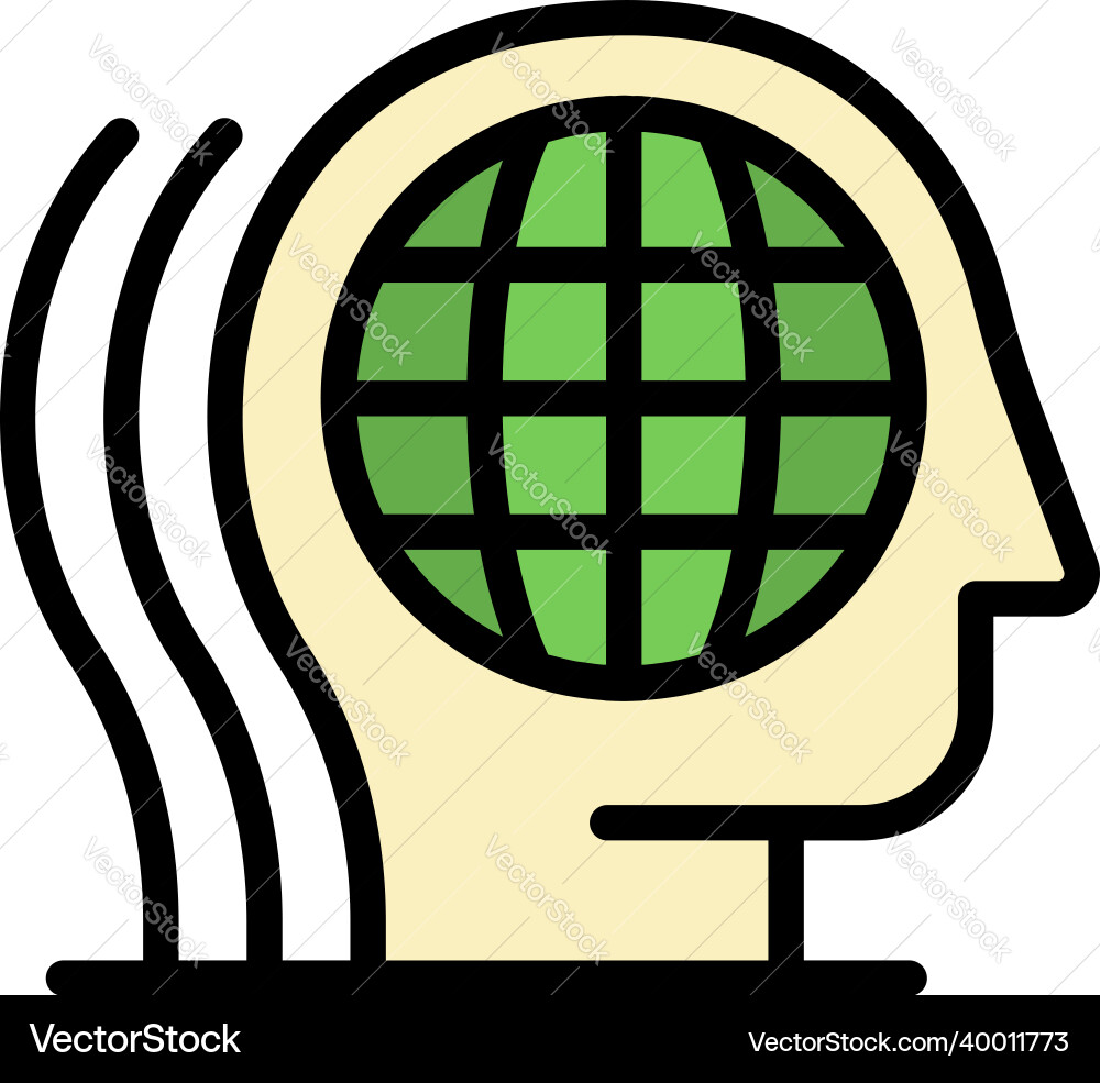 Global earth thinking icon color outline Vector Image