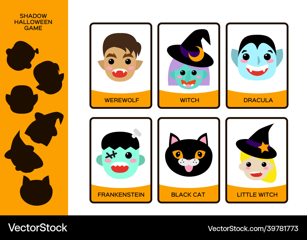 Halloween worksheet set of monsters witch Vector Image