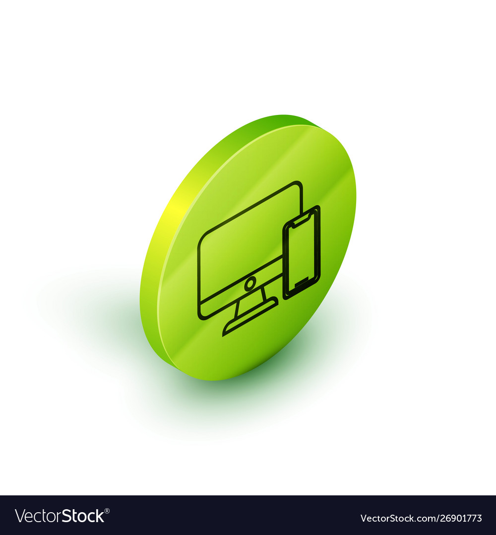 Isometric Line Computer Monitor And Mobile Phone Vector Image