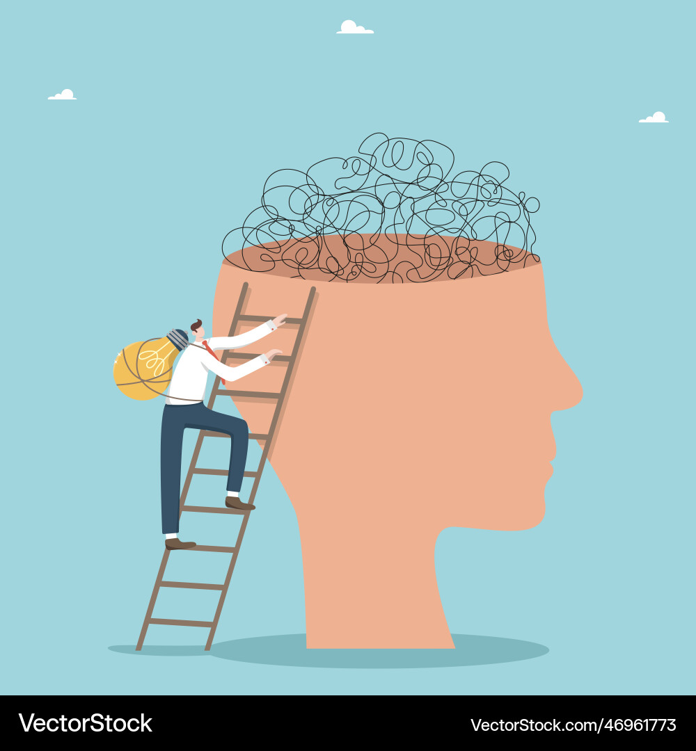 Man with a light bulb rises to big head Royalty Free Vector