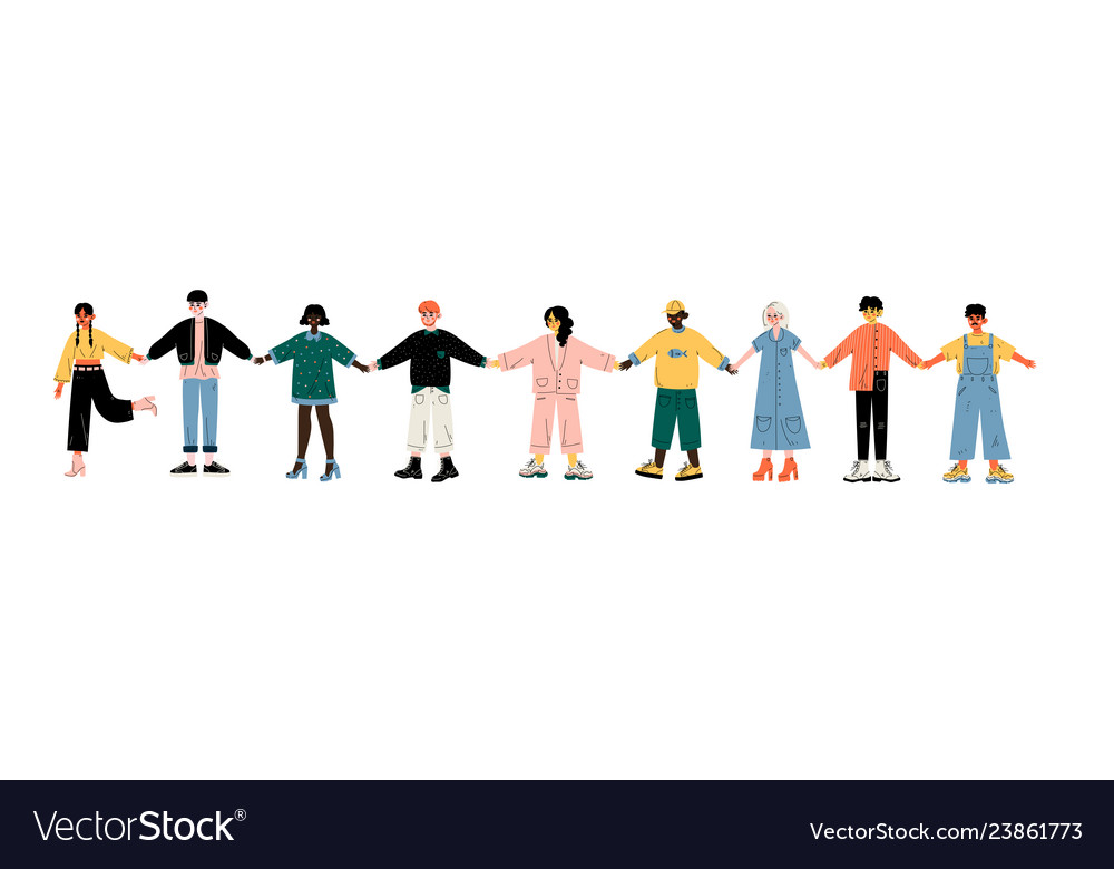 Multicultural young people standing in row Vector Image Multicultural young people standing in row Vector Image