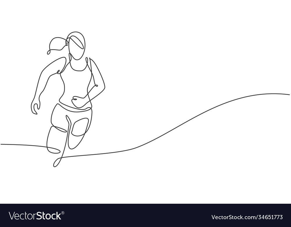 One single line drawing young energetic woman Vector Image