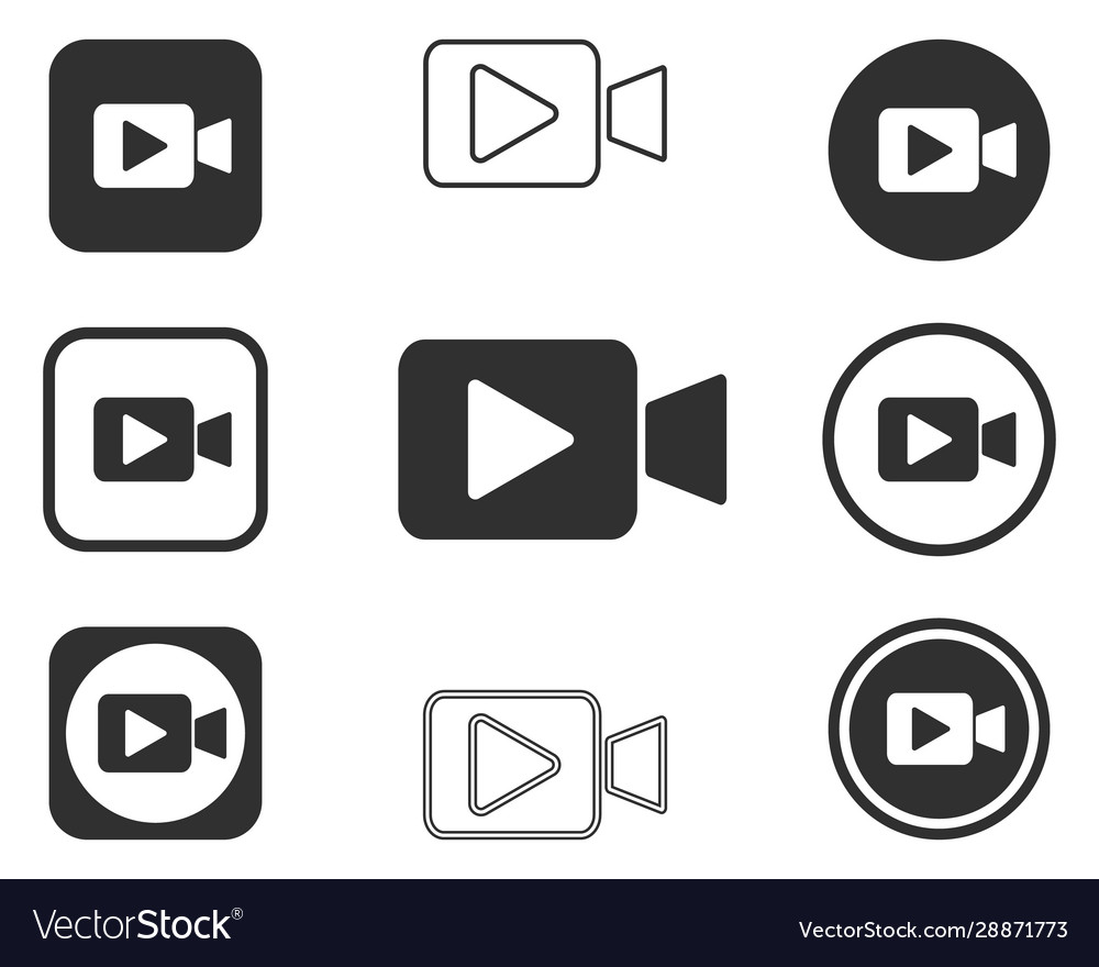 Play video camera icon shape button set Royalty Free Vector