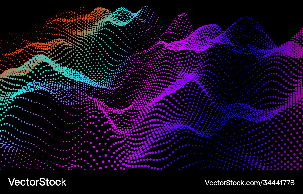 Digital landscape with flowing particles cyber or Vector Image