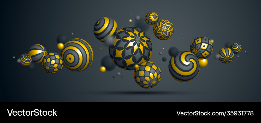 Realistic decorated golden spheres abstract Vector Image