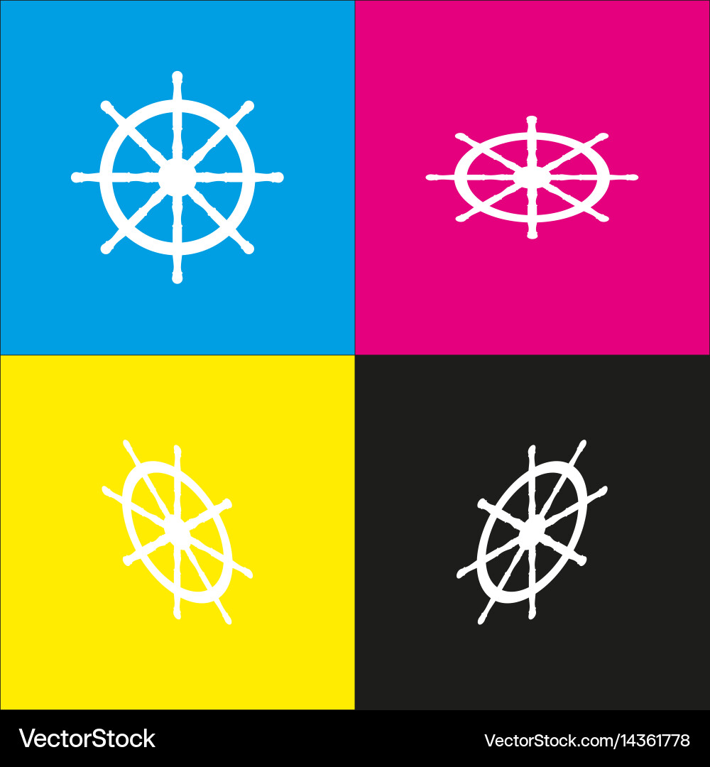 Ship wheel sign white icon with isometric Vector Image