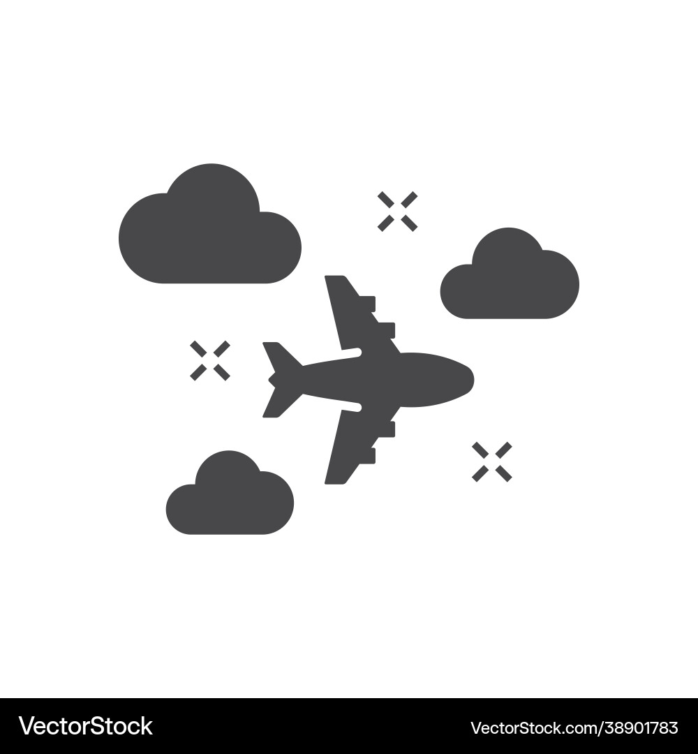 Airplane flying with clouds in sky icon Royalty Free Vector