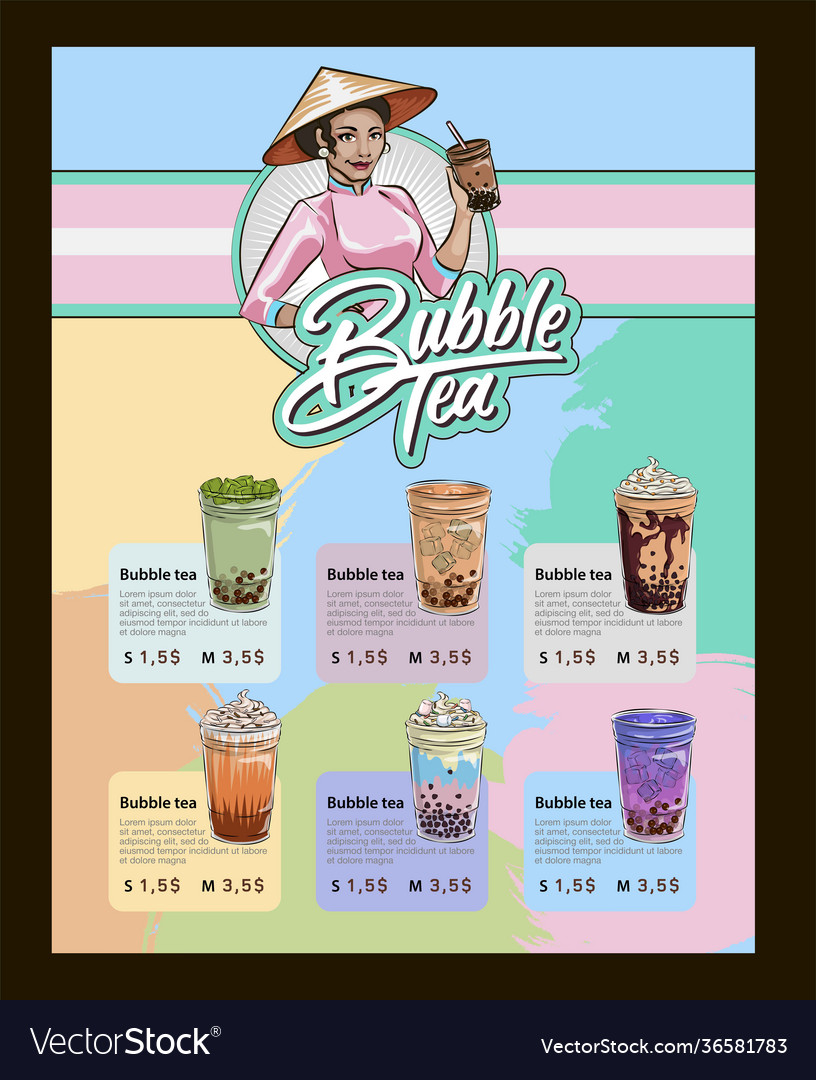 Bubble tea menu Royalty Free Vector Image - VectorStock