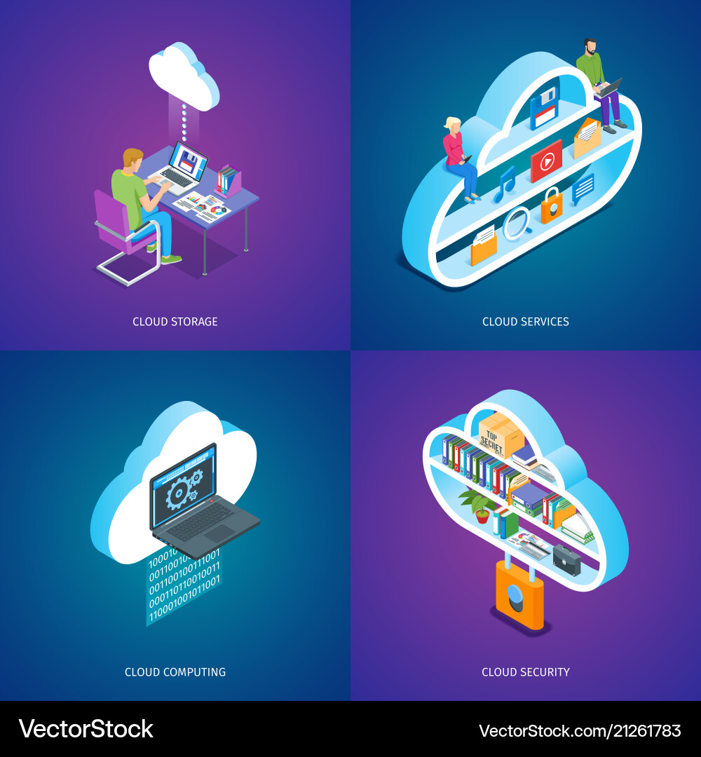 Cloud services concepts set Royalty Free Vector Image